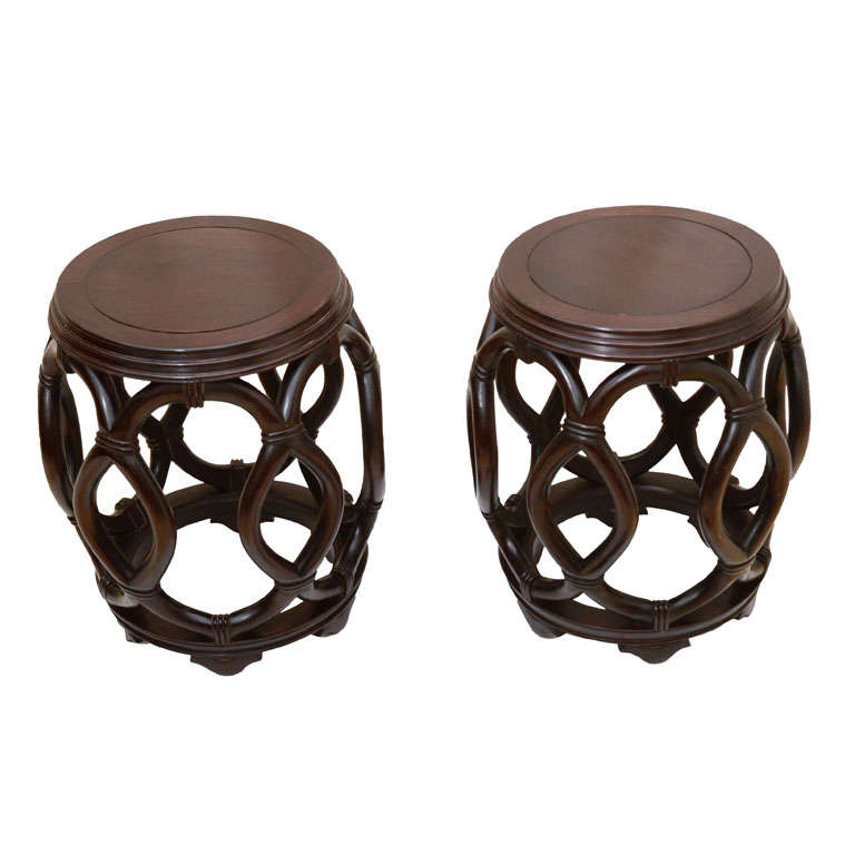 Pair Chinese Drum Tables With Cut Out Design at 1stDibs