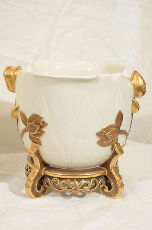 A Pair of White and Gold Royal Worcester Antique Porcelain Cache Pots ...