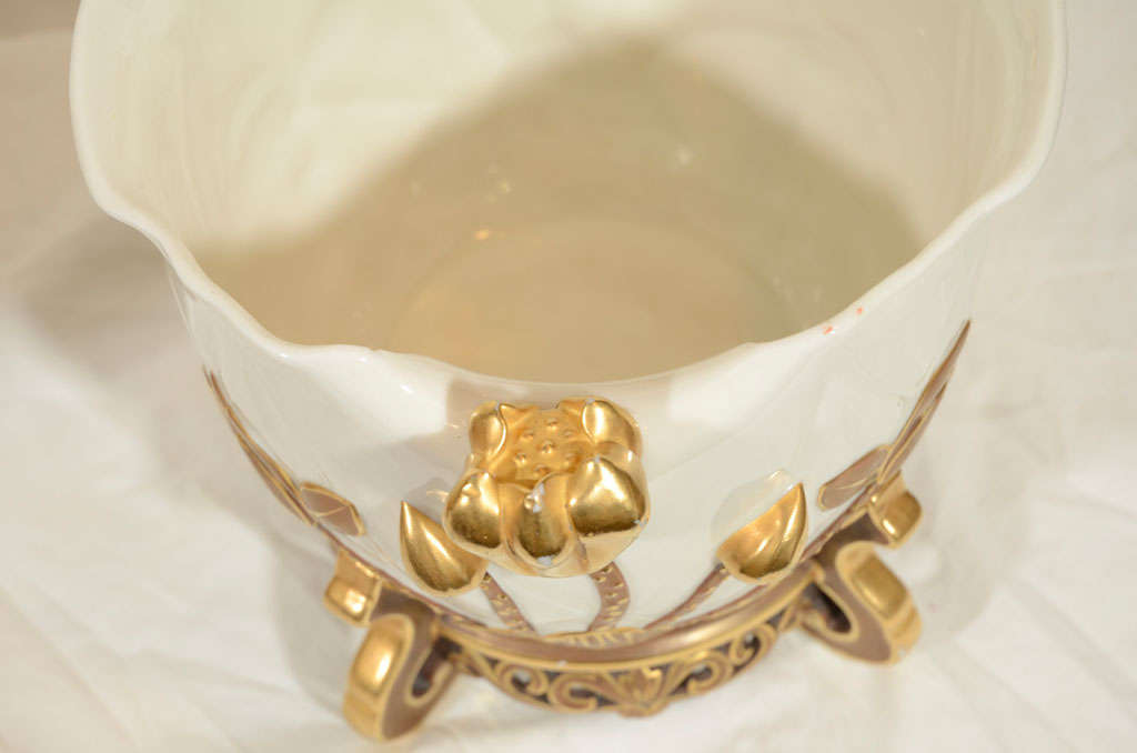 A Pair of White and Gold Royal Worcester Antique Porcelain Cache Pots ...