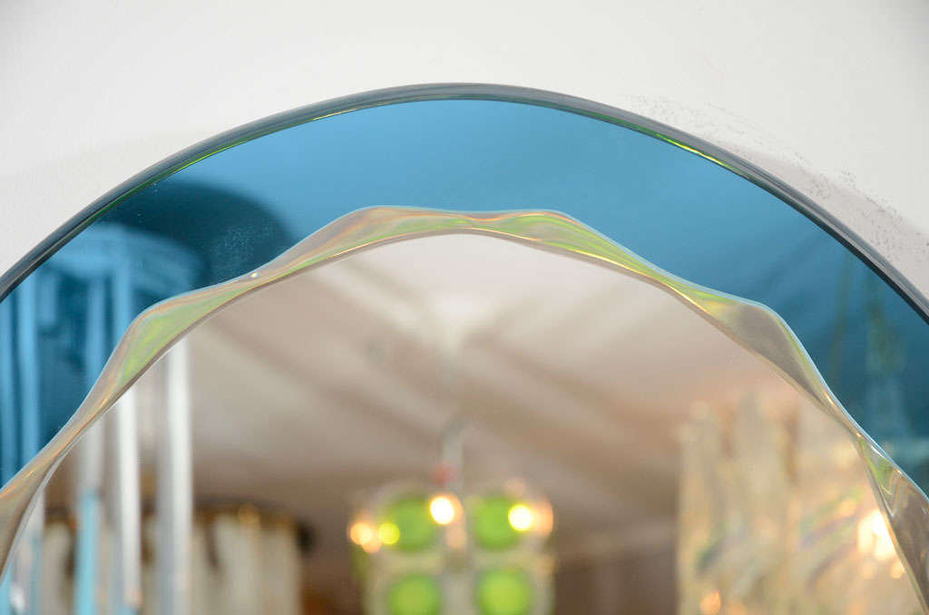 Custom Oval Wave Mirror in Cerulean Blue Mirror Frame For Sale at ...