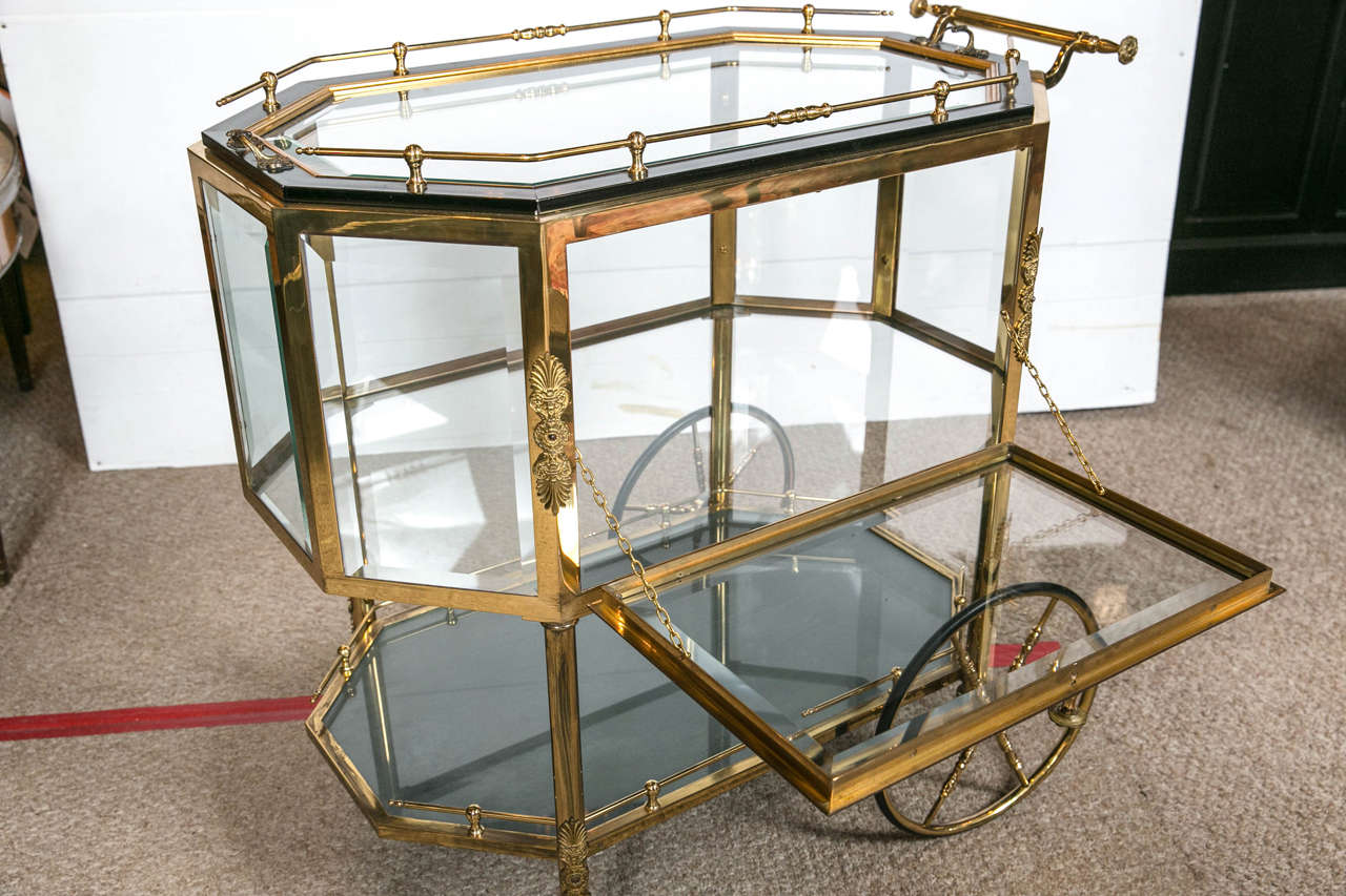 Beveled Glass Bronze and Brass Tea Wagon or Serving Cart at 1stDibs ...