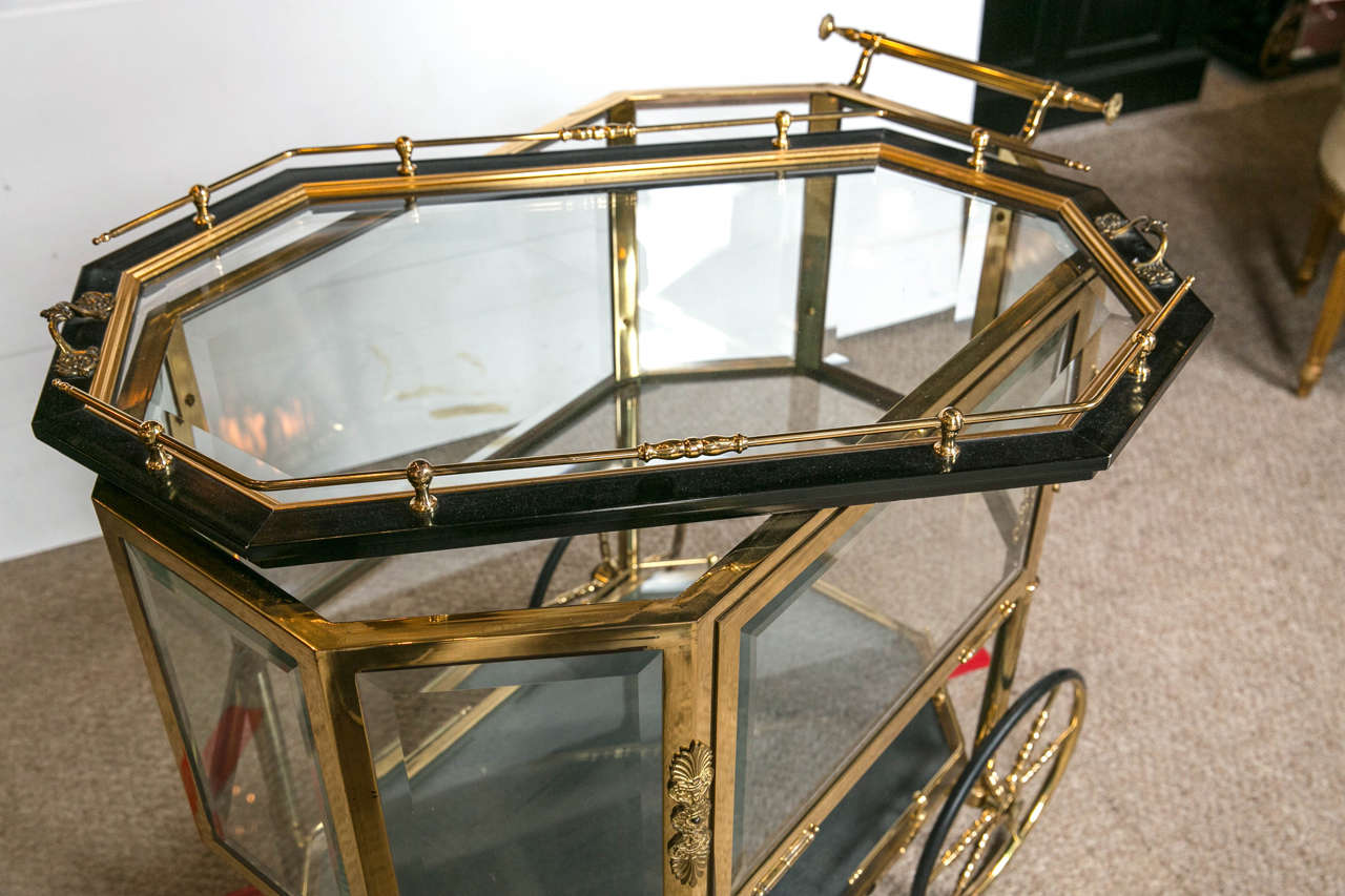Beveled Glass Bronze and Brass Tea Wagon or Serving Cart at 1stDibs ...
