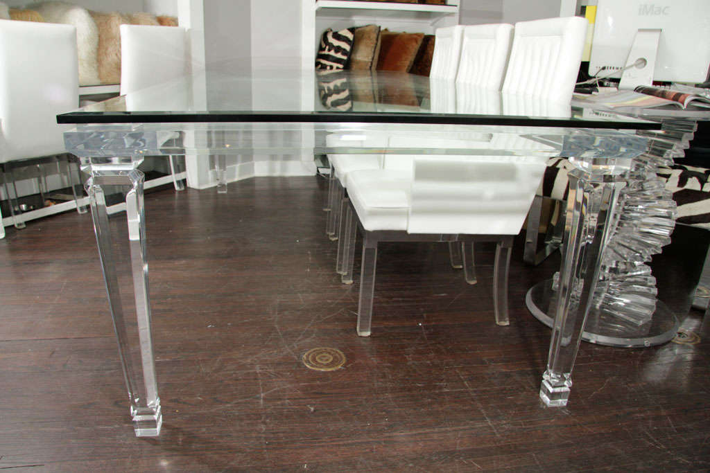 Glass Top Dining Table with Banded Lucite Legs For Sale at 1stDibs