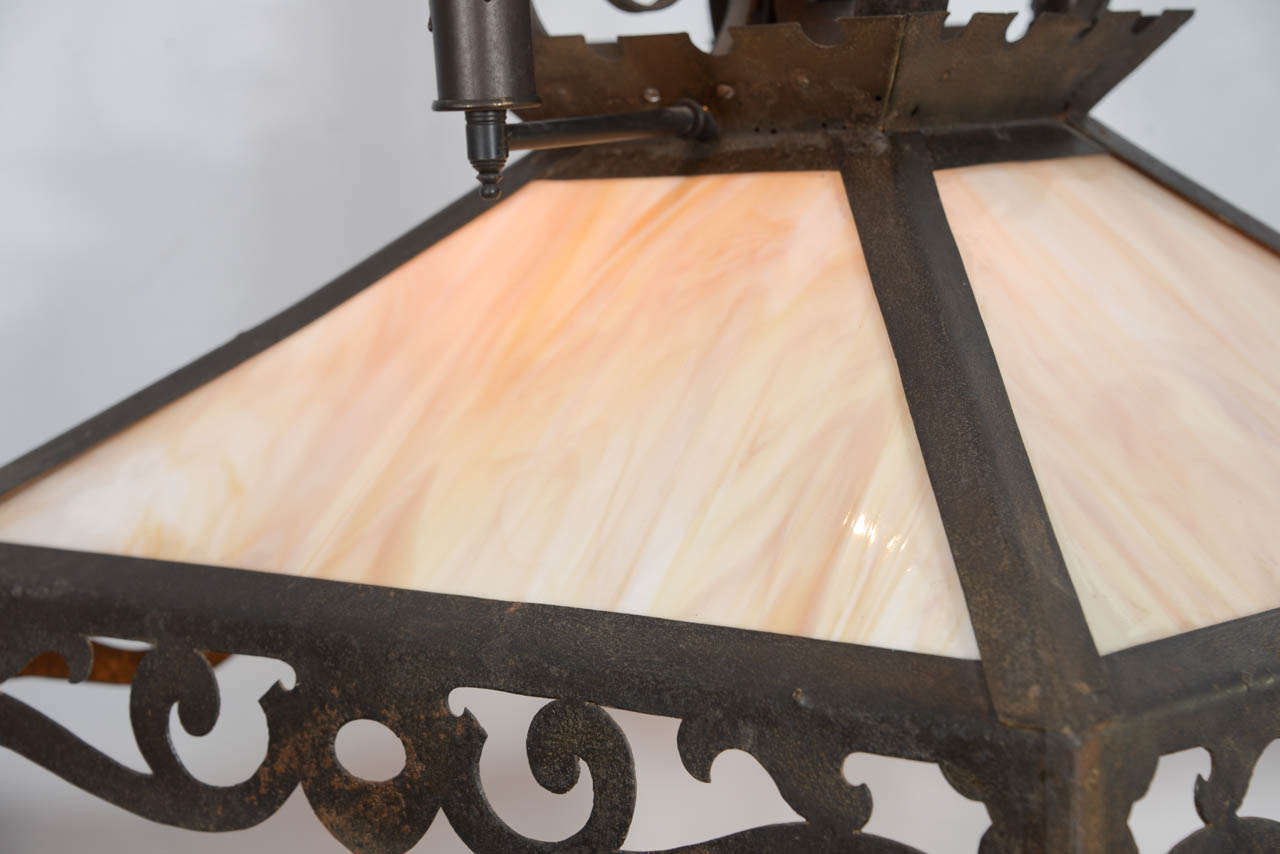 Combination Rustic Gas and Electric Slag Glass Chandelier For Sale at ...