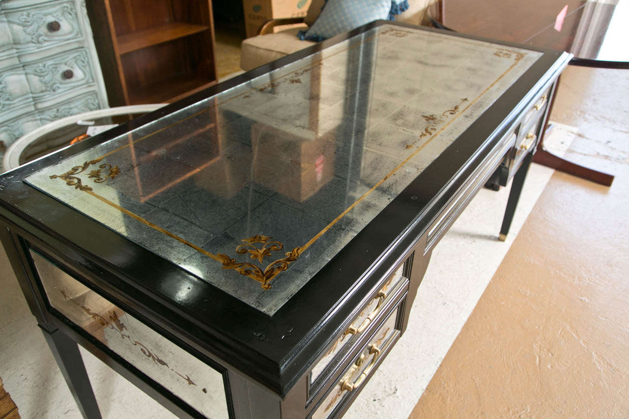 A Jansen Verre Eglomisé, Decorated Ebonize Desk. at 1stDibs