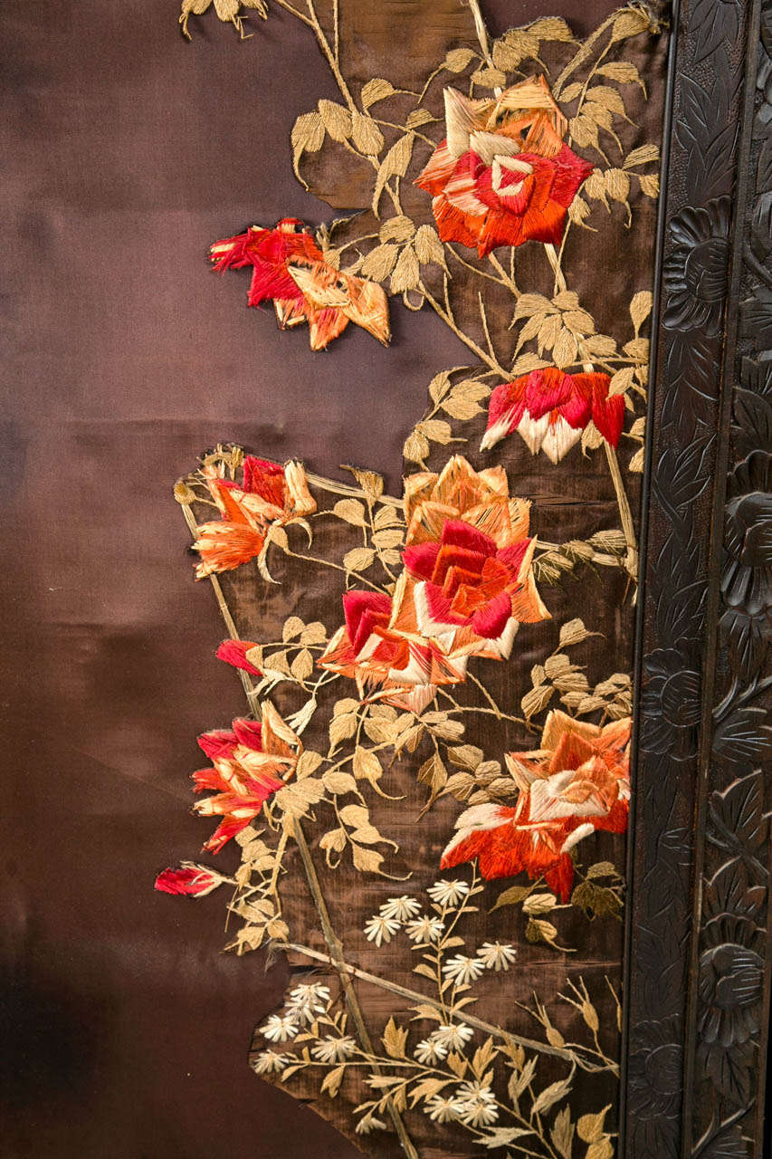 Two Panel Chinoiserie Decorated Embroidered Screens at 1stDibs