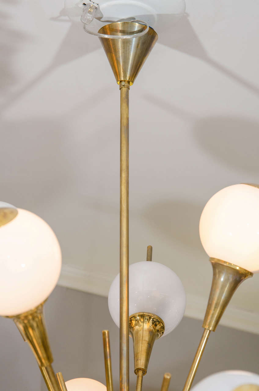 Custom Sputnik Chandelier with White Glass Orbits at 1stDibs
