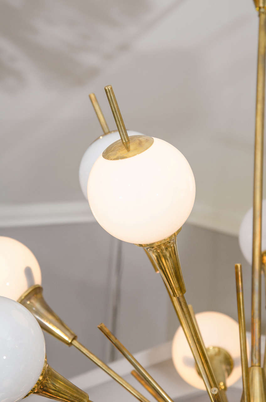 Custom Sputnik Chandelier with White Glass Orbits at 1stDibs