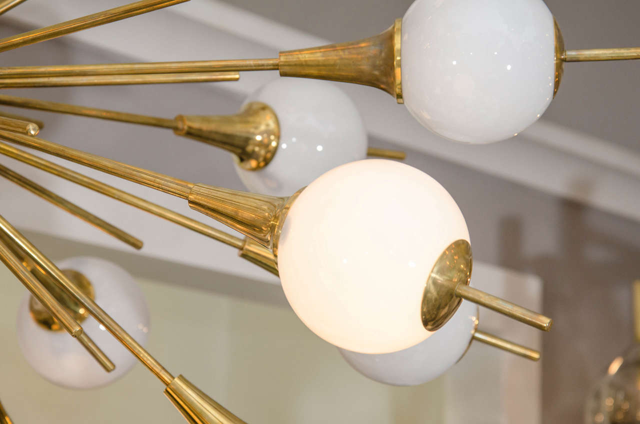 Custom Sputnik Chandelier with White Glass Orbits at 1stDibs