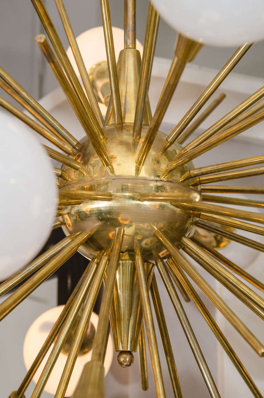 Custom Sputnik Chandelier with White Glass Orbits at 1stDibs