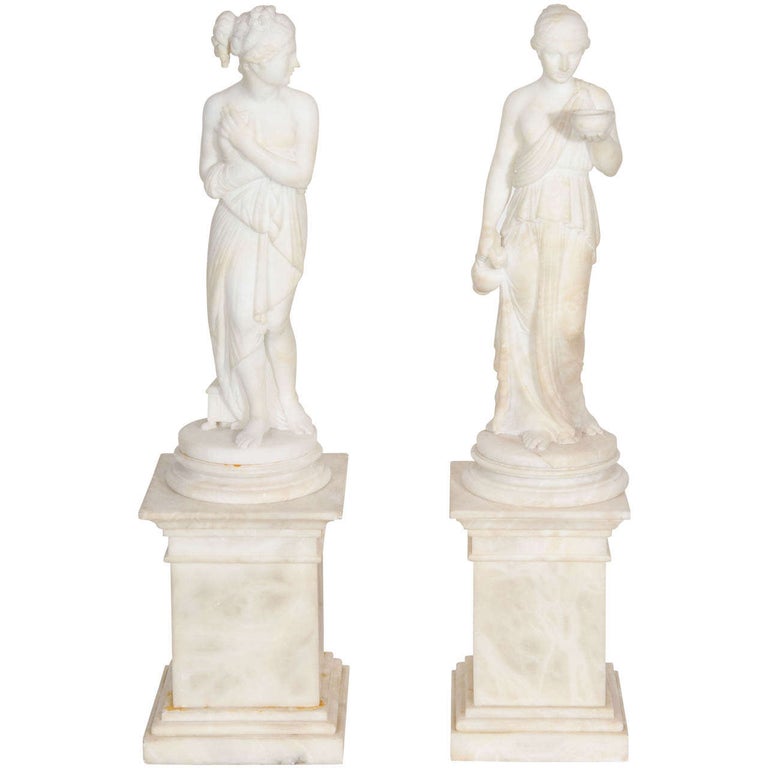 Pair of Antique Italian Neoclassical Alabaster Figures on Bases For ...