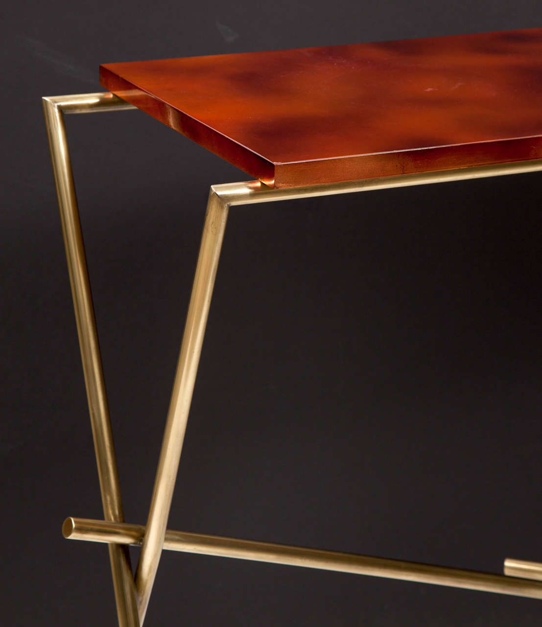 Pair of Brass Console with Lacquered Wood Top For Sale at 1stDibs
