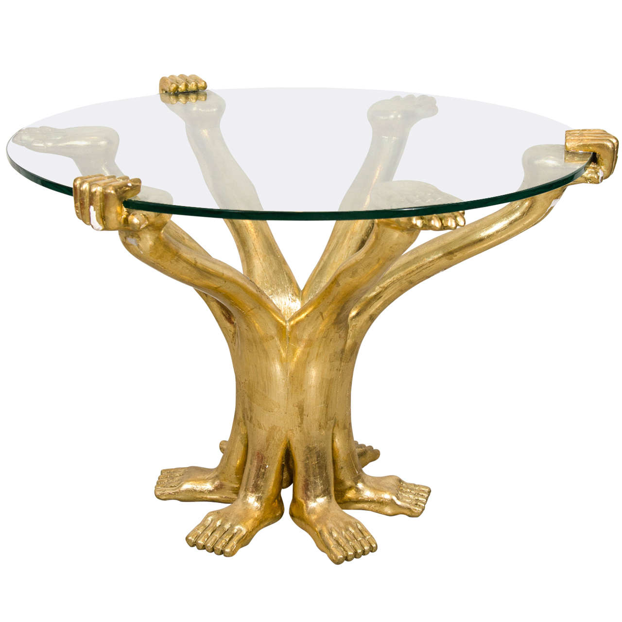 Signed Pedro Friedeberg Gilded Hand Foot Table For Sale at 1stDibs