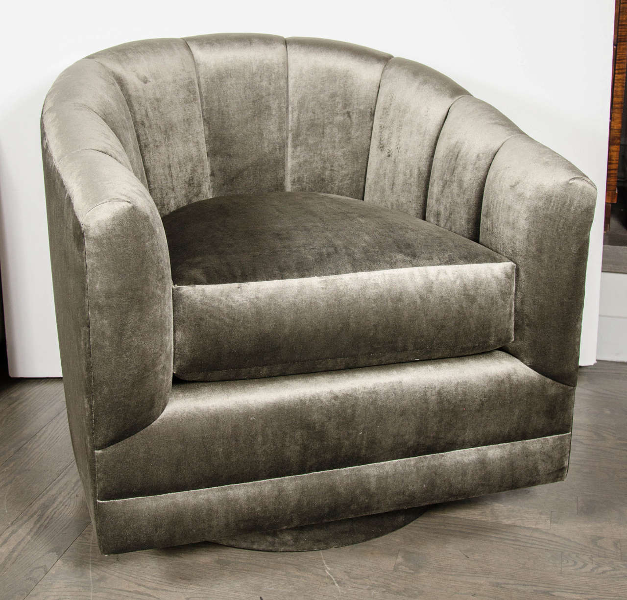 Pair of Mid-Century Modernist Channel Back Swivel Chairs by Milo ...