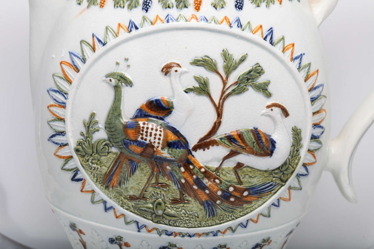 A Beautiful Prattware Peacock Pitcher For Sale at 1stDibs