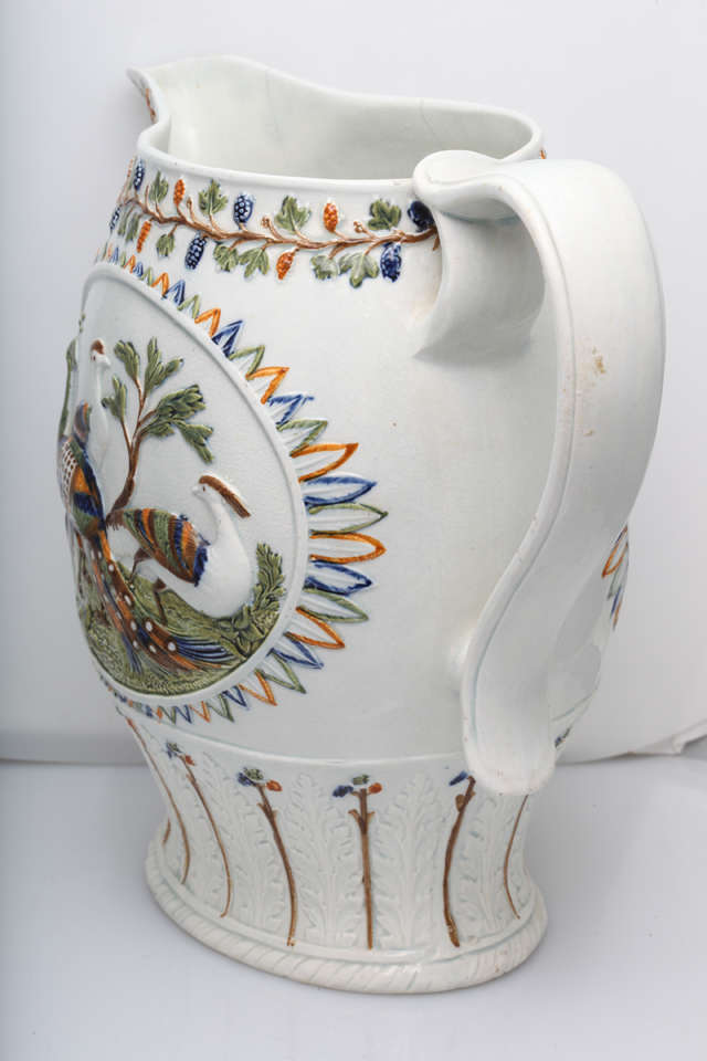 A Beautiful Prattware Peacock Pitcher For Sale at 1stDibs