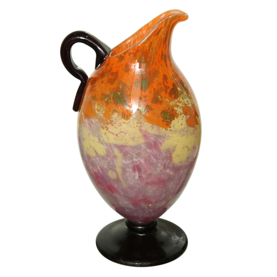 Art Deco Glass Ewer by Schneider For Sale at 1stDibs