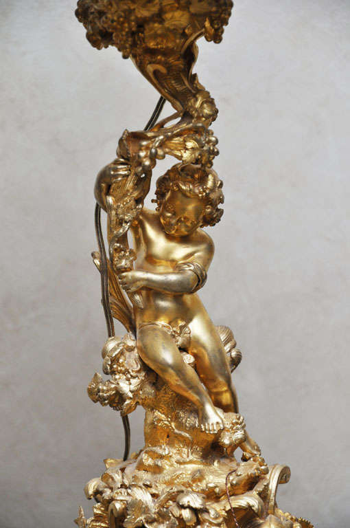 French Gilt Bronze Table Lamp Depicting Infant Bacchus Dionysus, France ...
