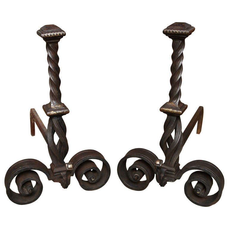 Pair of Arts and Crafts Handwrought Andirons, circa 1890-1910 For Sale ...
