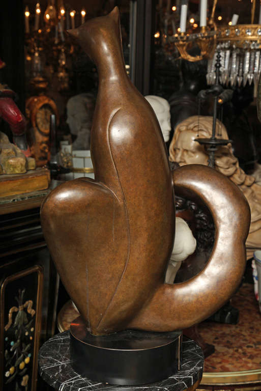 Large modern bronze sculpture of a cat. at 1stDibs