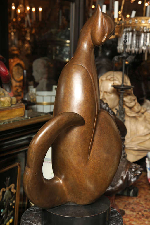 Large modern bronze sculpture of a cat. at 1stDibs