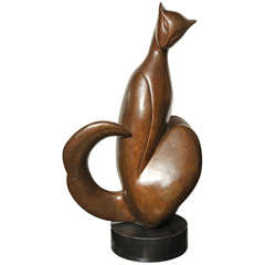 Large modern bronze sculpture of a cat. at 1stDibs