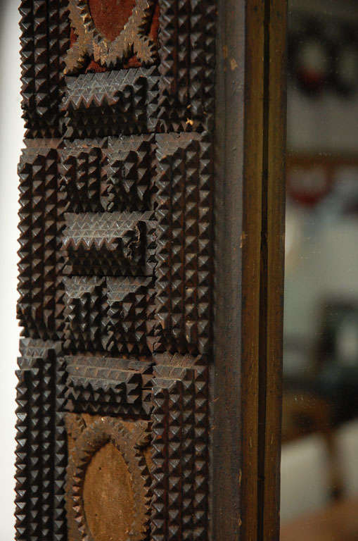 Very Large Antique Tramp Art Frame Dated 1907 with Mirror at 1stDibs