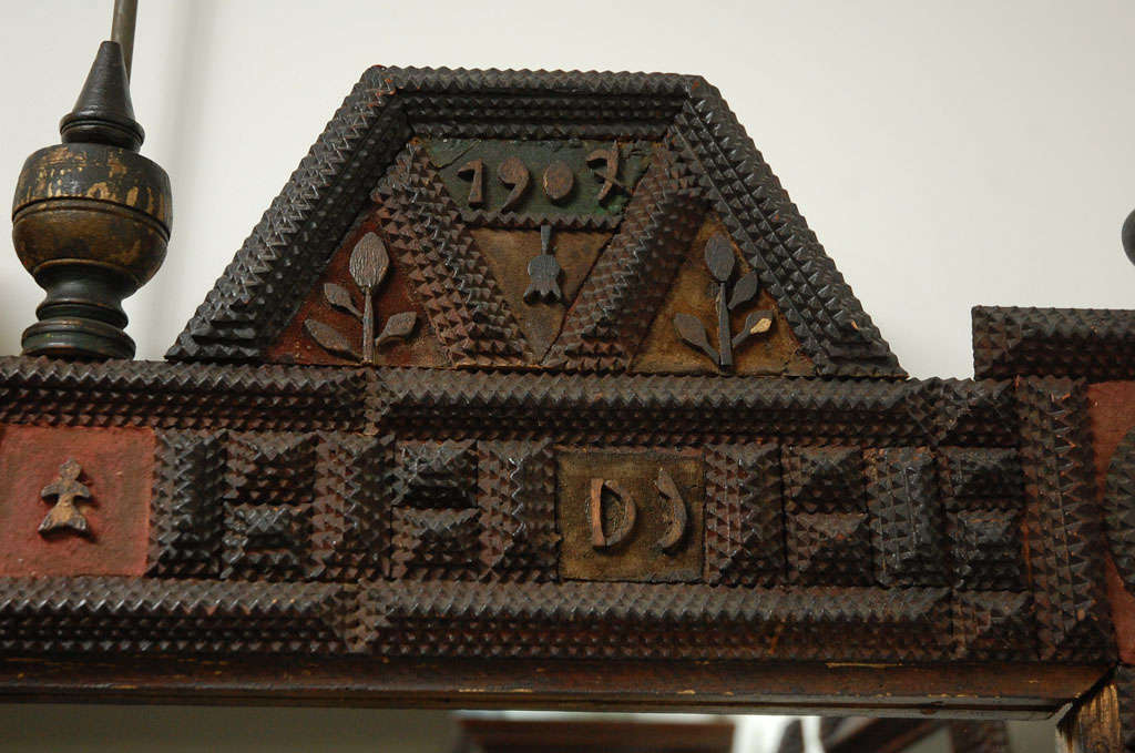 Very Large Antique Tramp Art Frame Dated 1907 with Mirror at 1stDibs