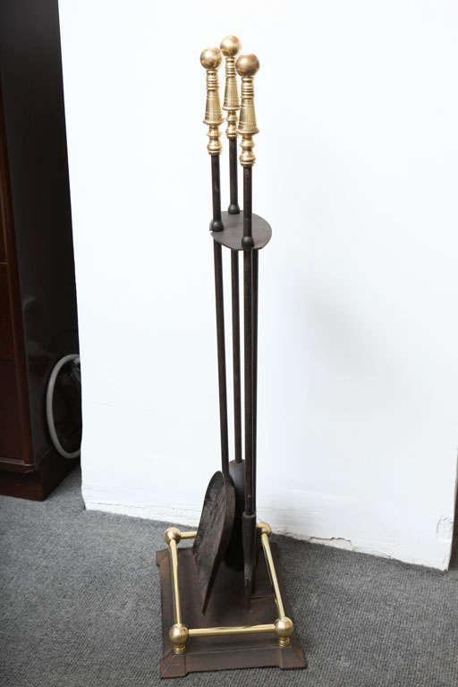 Brass and Black Metal Fireplace Tool Set For Sale at 1stDibs
