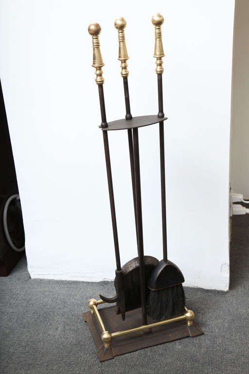 Brass and Black Metal Fireplace Tool Set For Sale at 1stDibs