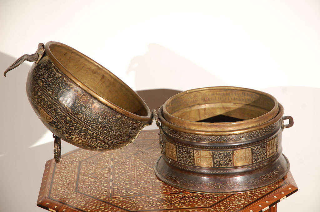 Decorative round Turkish Bronze Box with Lid at 1stDibs