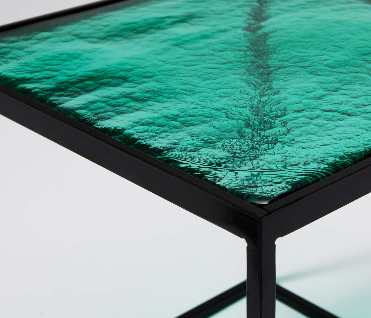 Multiple Green Coloured Glass Side Tables with Metal "Box" Frame For ...