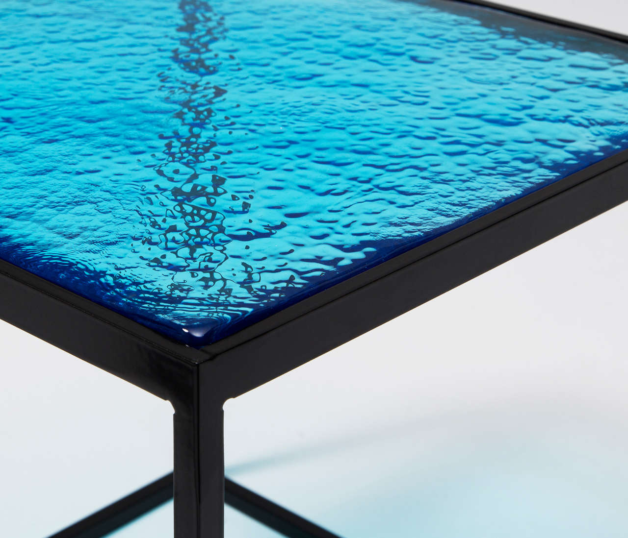 Multiple Blue Coloured Glass Side Tables with Metal "Box" Frame For ...