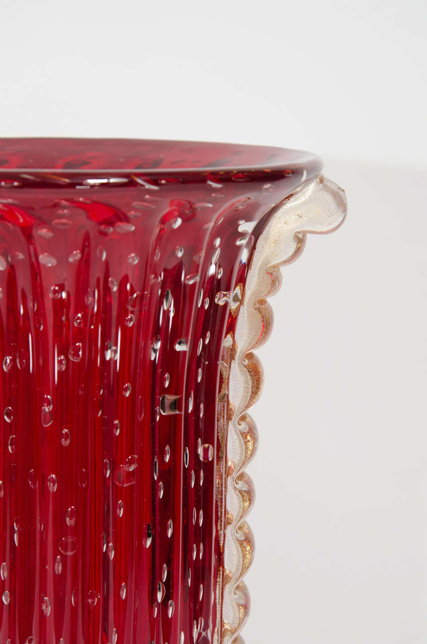 Midcentury Barovier and Toso Vase with 24K Infused Glass Ribbons at 1stDibs