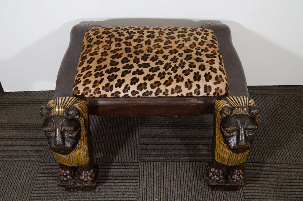 Egyptian Revival Style, Highly Decorative, Carved Wood Lion Bench at ...