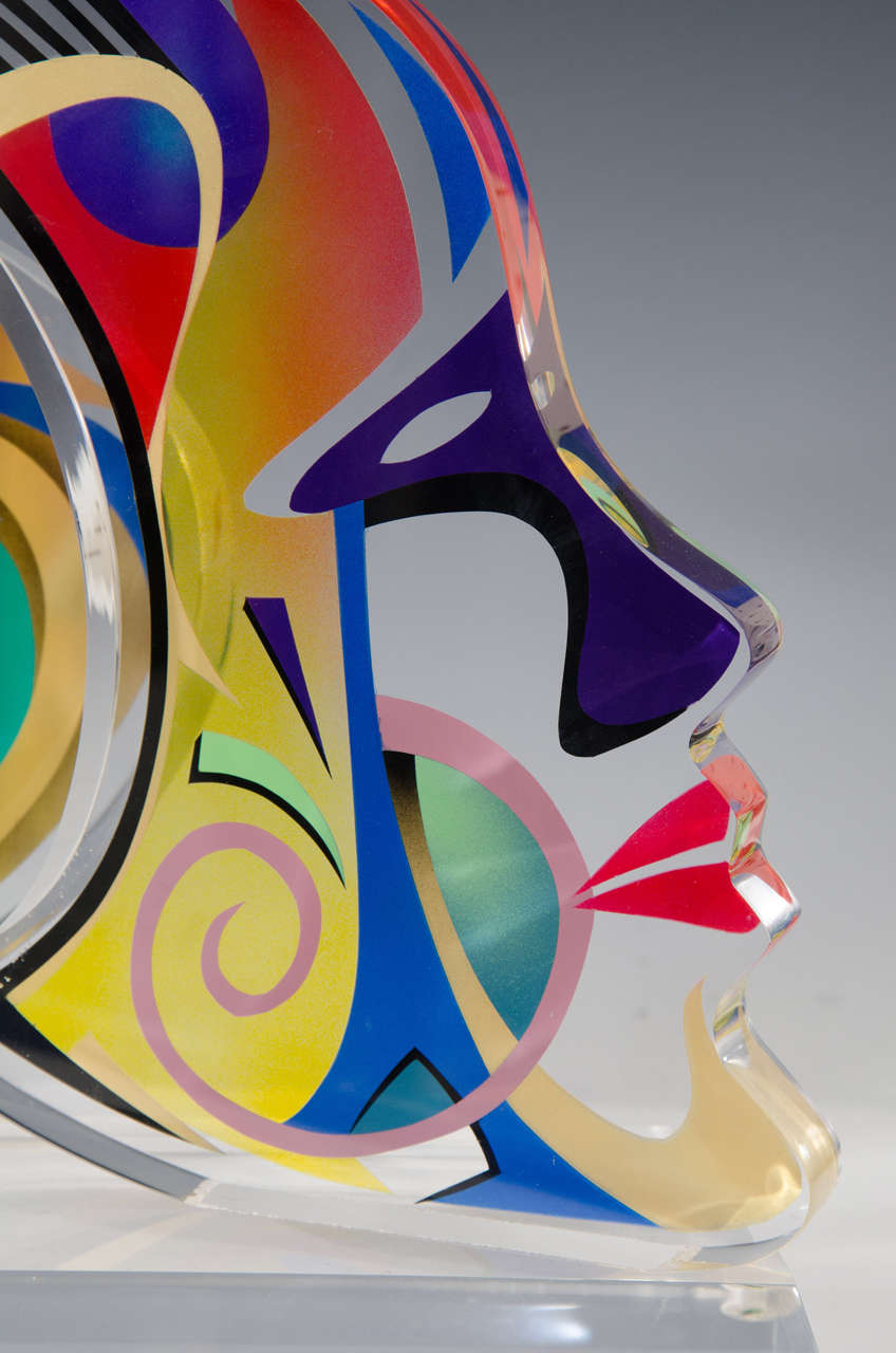 Contemporary Acrylic Sculpture of Two Faces by Israeli Artist Shlomi ...