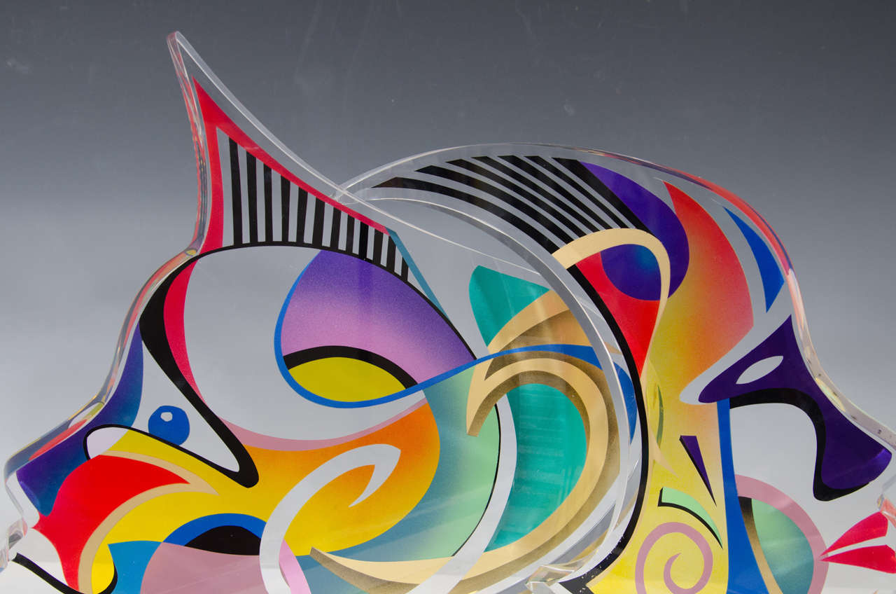 Contemporary Acrylic Sculpture of Two Faces by Israeli Artist Shlomi ...