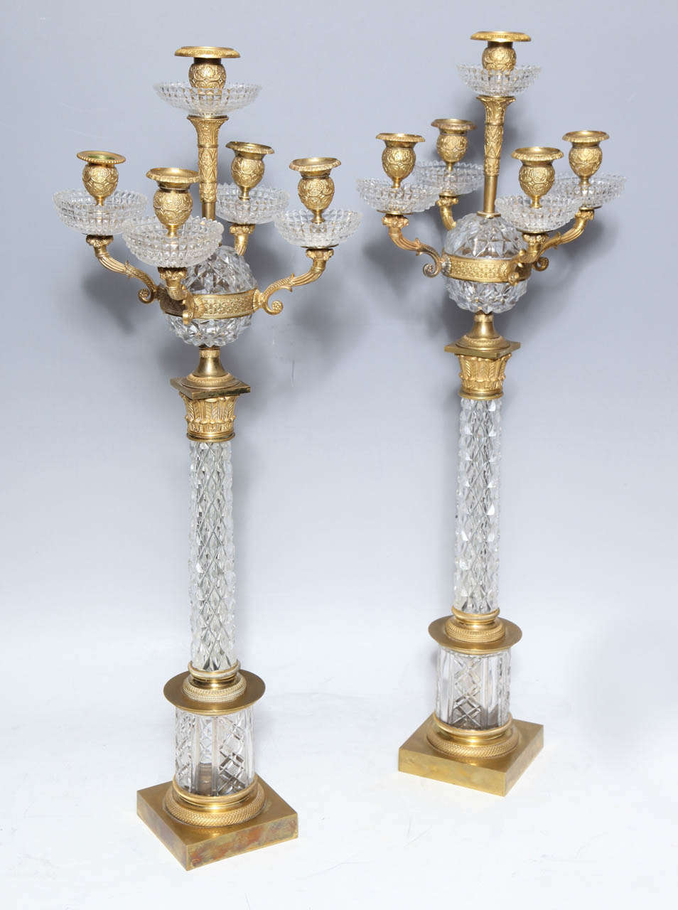 Pair of Russian Crystal and Bronze Candelabras, Imperial Russian Glass ...