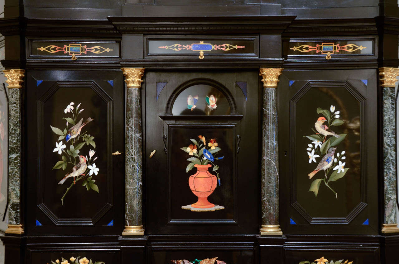 Florentine 19th Century Ebony Marble and Hard Stones Marquetry Cabinet ...