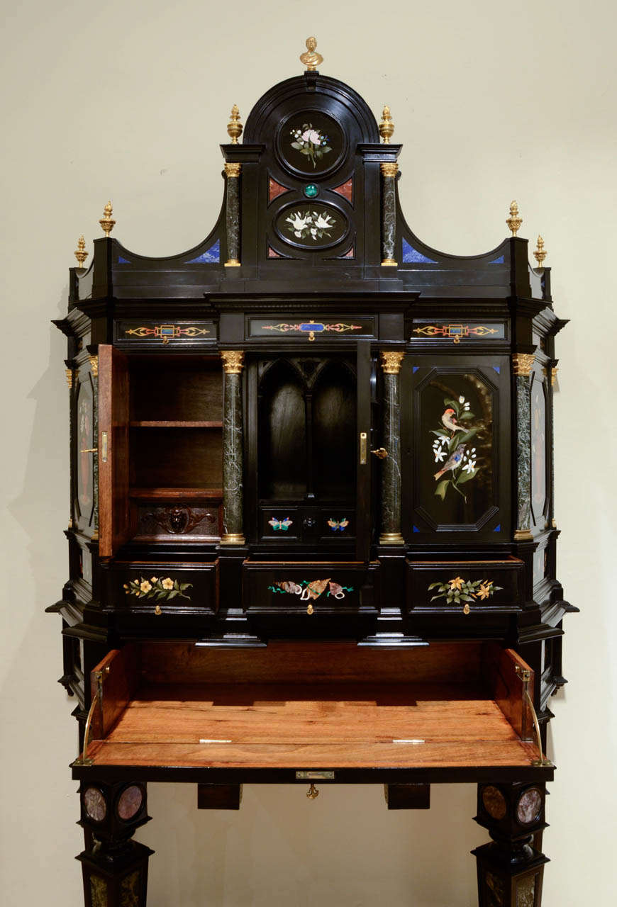 Florentine 19th Century Ebony Marble and Hard Stones Marquetry Cabinet ...