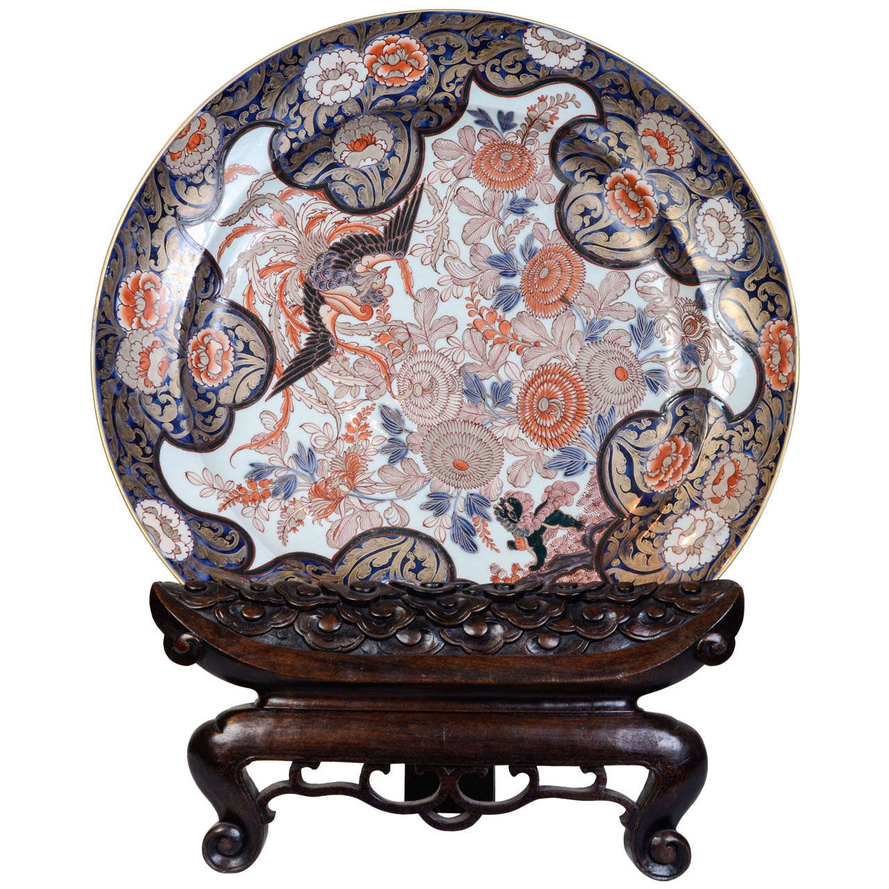 Large Porcelain Japanese Plate with a Polychrome Decor For Sale at 1stDibs
