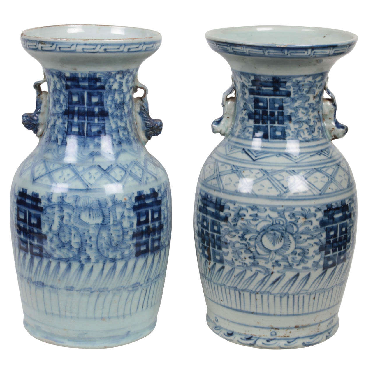 Pair of Antique Blue and White Porcelain Vases at 1stDibs