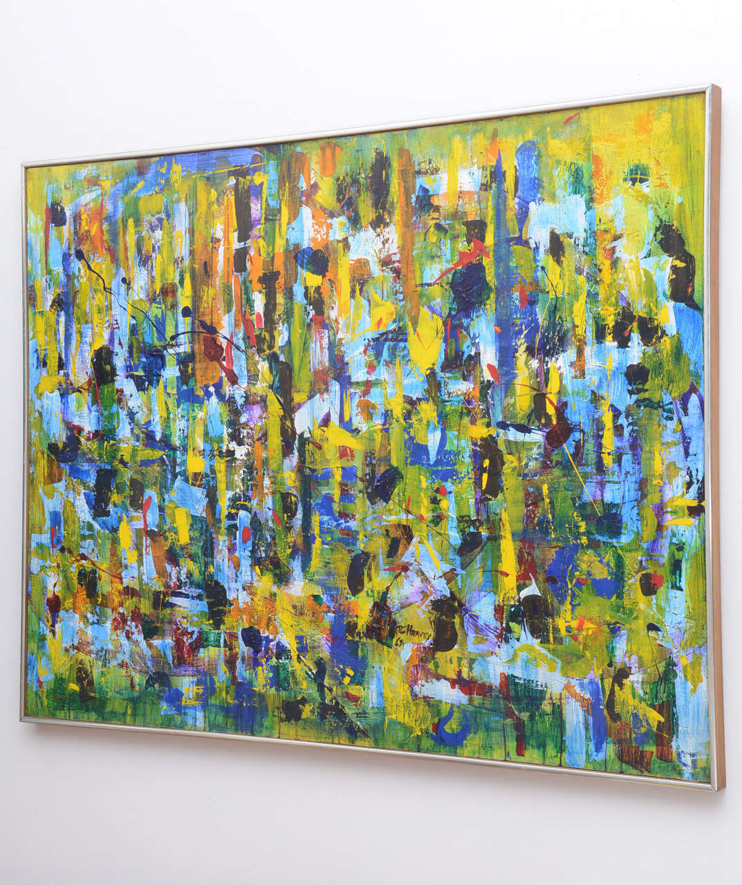 Gorgeous Brightly Colored MCM Abstract Painting by TC Harvey, 1969, USA ...
