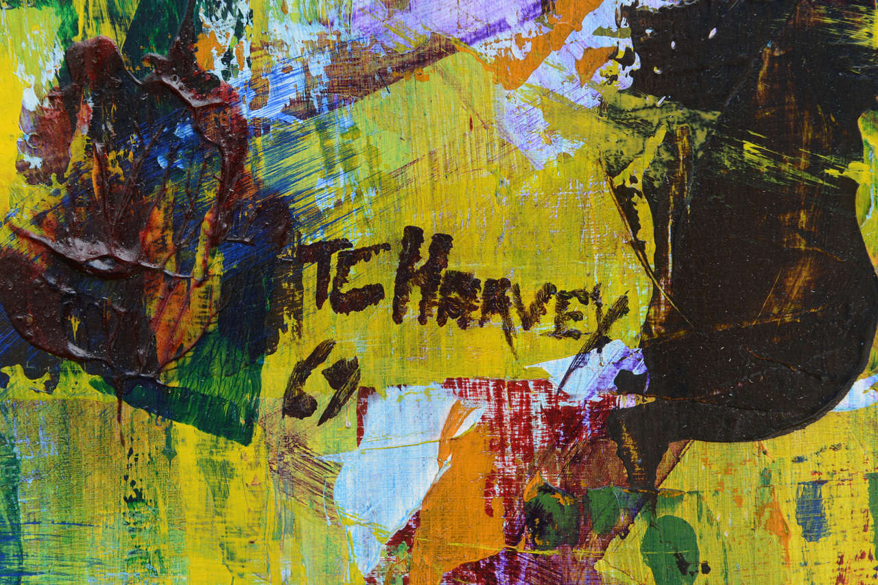 Gorgeous Brightly Colored MCM Abstract Painting by TC Harvey, 1969, USA ...