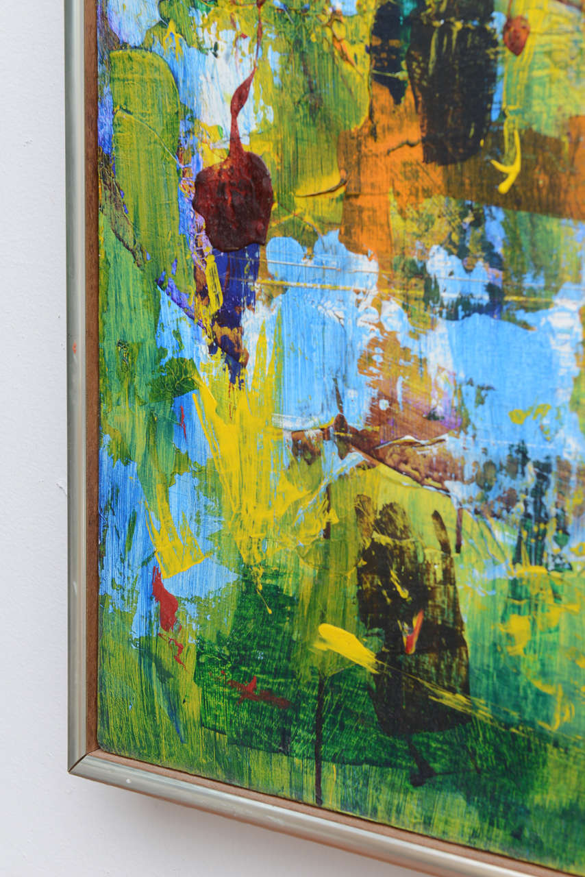 Gorgeous Brightly Colored MCM Abstract Painting by TC Harvey, 1969, USA ...