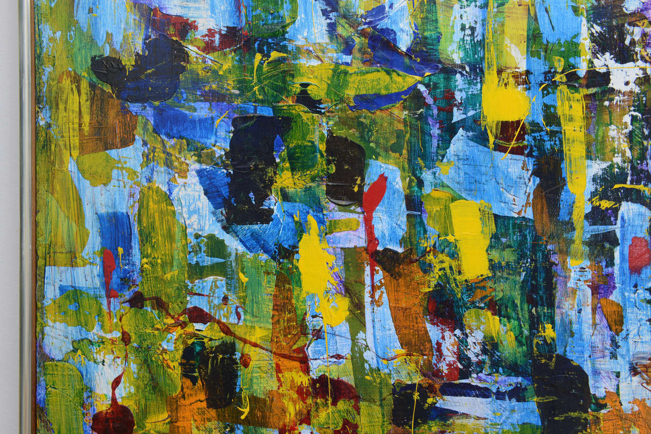Gorgeous Brightly Colored MCM Abstract Painting by TC Harvey, 1969, USA ...