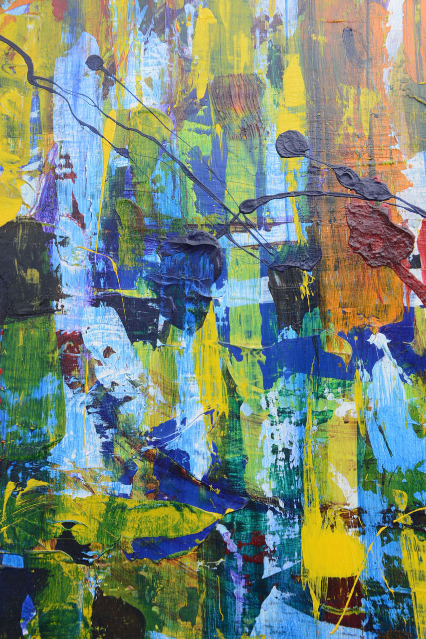 Gorgeous Brightly Colored MCM Abstract Painting by TC Harvey, 1969, USA ...