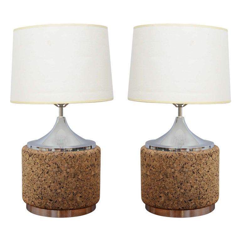 Beautiful pair of cork and chrome table lamps--1970s USA at 1stDibs ...