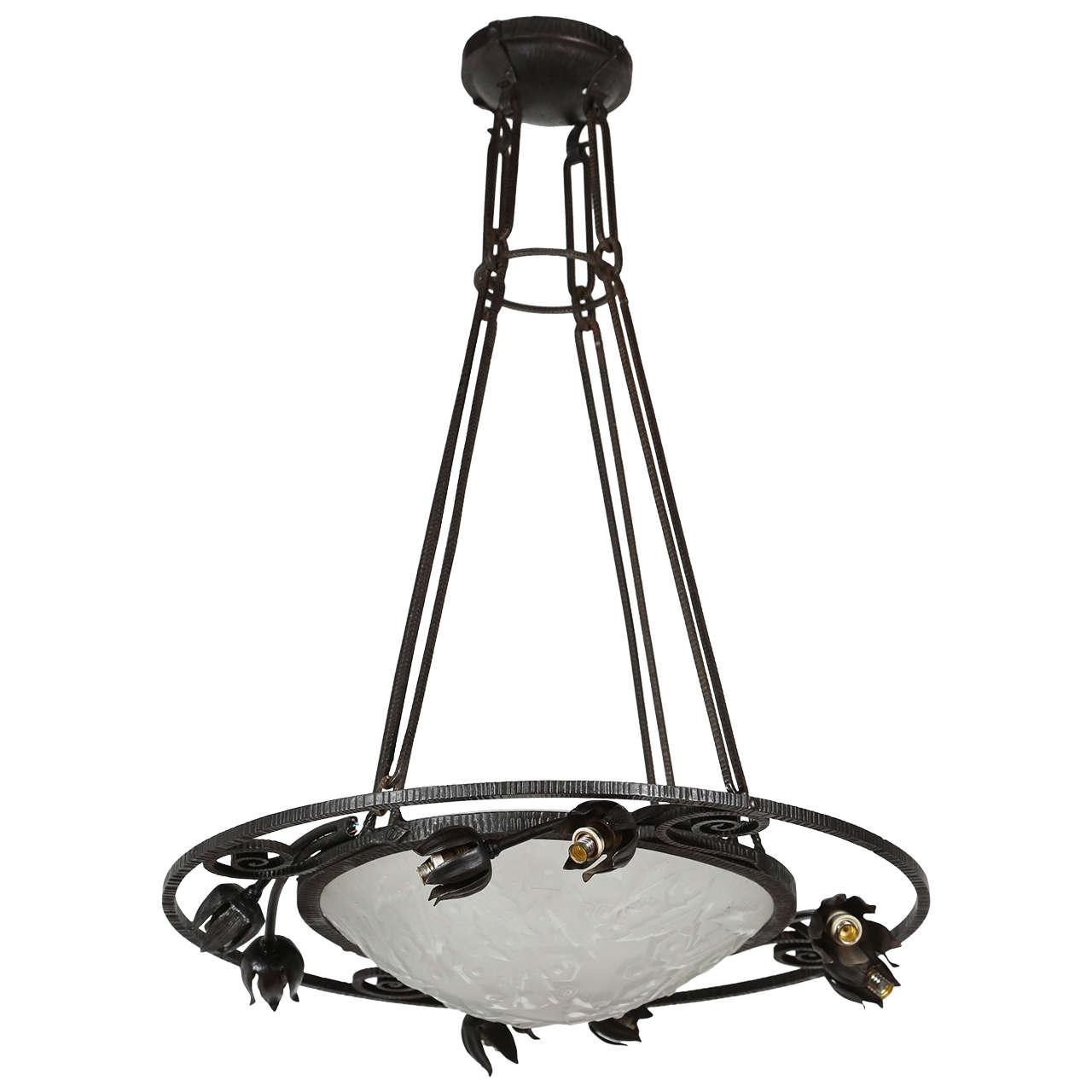 Beautiful French Fixture with Muller Freres Shade For Sale at 1stDibs