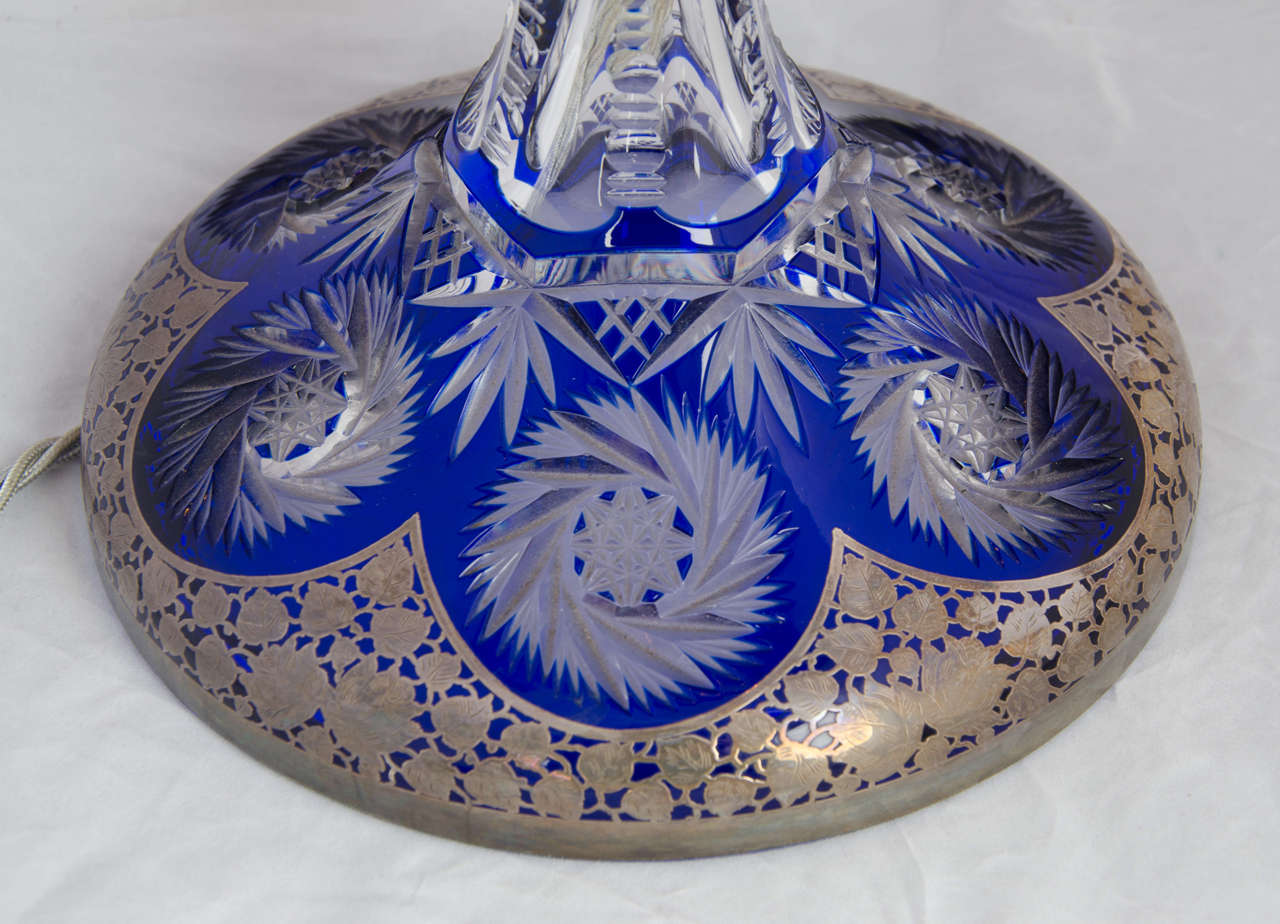 1930s Deep Blue Glass Domed Lamp at 1stDibs